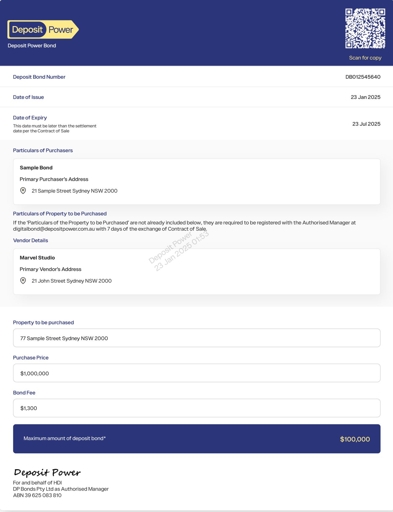 Sample Deposit Guarantee - See How Deposit Bonds Work